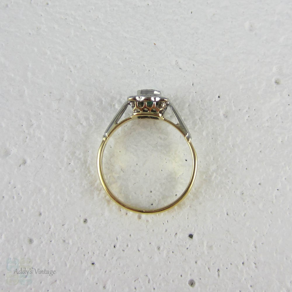 Vintage Emerald Ring with Diamond Halo. Engagement Ring Circa