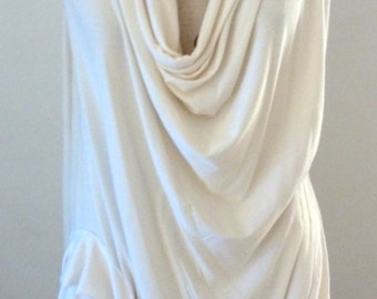 Items similar to Hood Dress Hoodie Drape Cowl Wool Red Grey Stretch ...