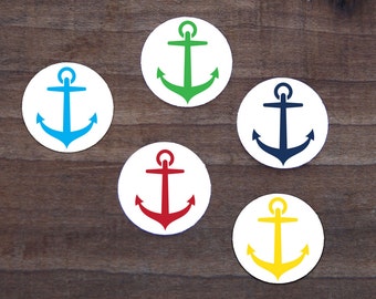 Anchor Stickers, Navy Blue, Aqua, Red, Yellow, Green
