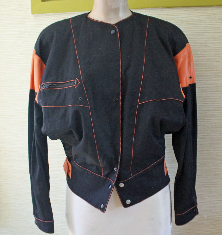 BIG Shoulder Pads…Fab Vintage 1980s Black and Orange Jacket by Complice ...
