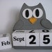 Owl Calendar Perpetual Wood Block Grey Owl Decor