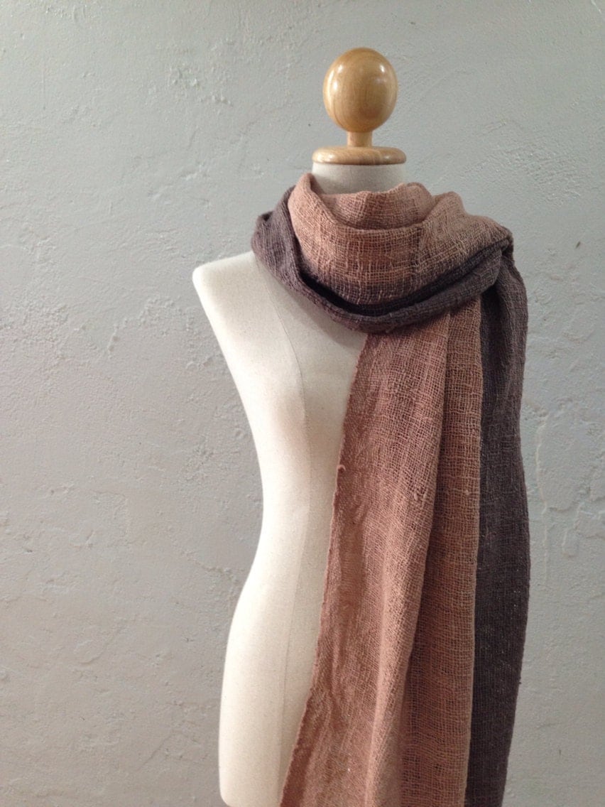 Handwoven cotton shawl scarf in two shades of brown color in