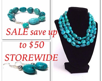 Genuine Turquoise jewelry set sterling silver - turquoise jewelry gift ...