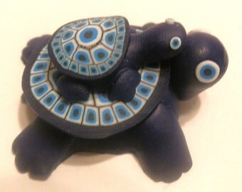 New Fimo Polymer Clay Violet Turtle w/ Baby by andreascrafts
