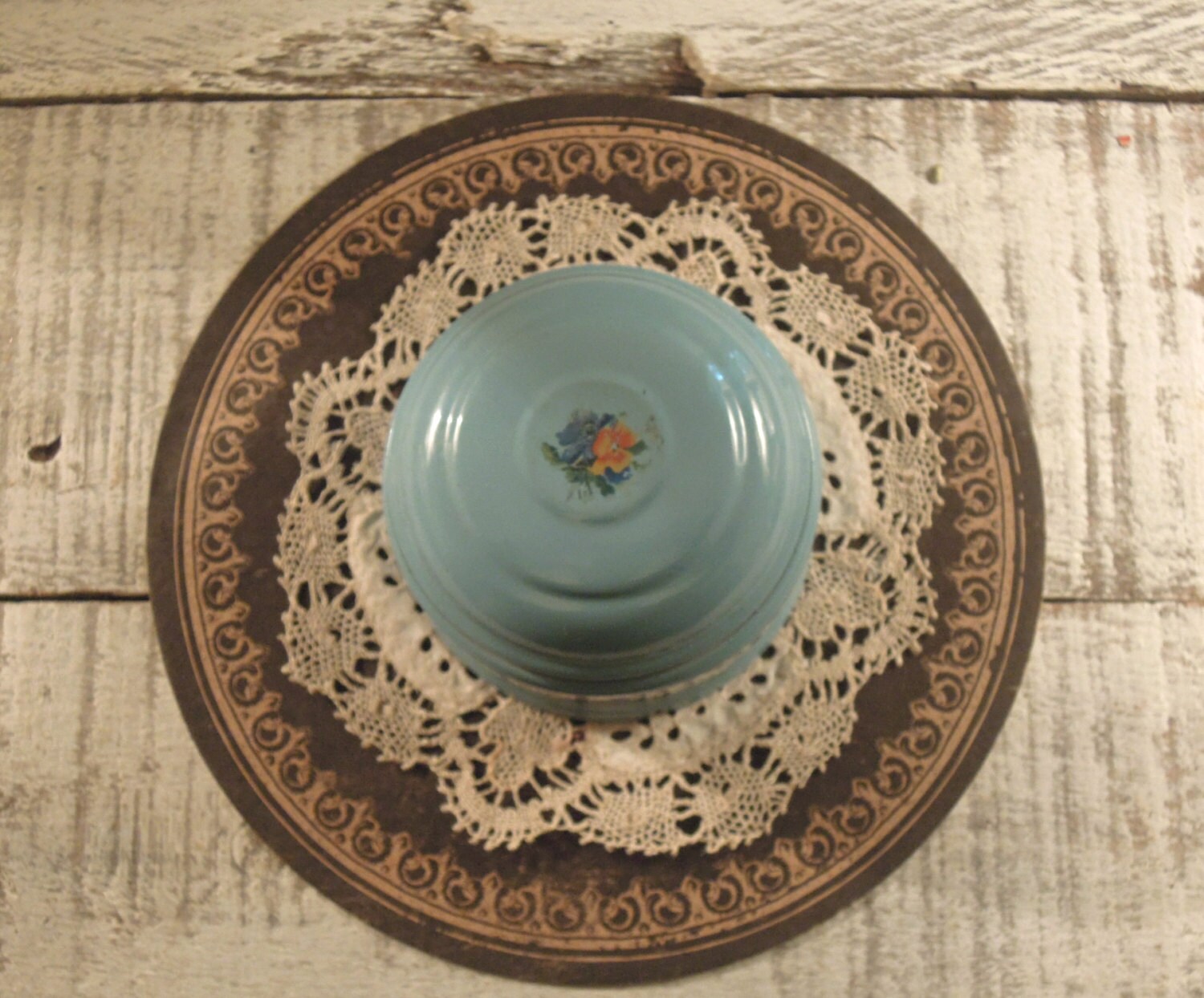 Vintage Vanity Wood Powder Puff Holder / Round Blue Box / Music Box ...