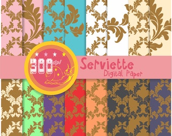 Damask digital paper, gold damask 'Serviette' damask backgrounds ...