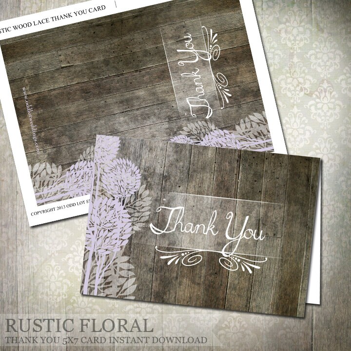Rustic Thank You Card Digital Printable Instant Download 5×7 Rustic ...