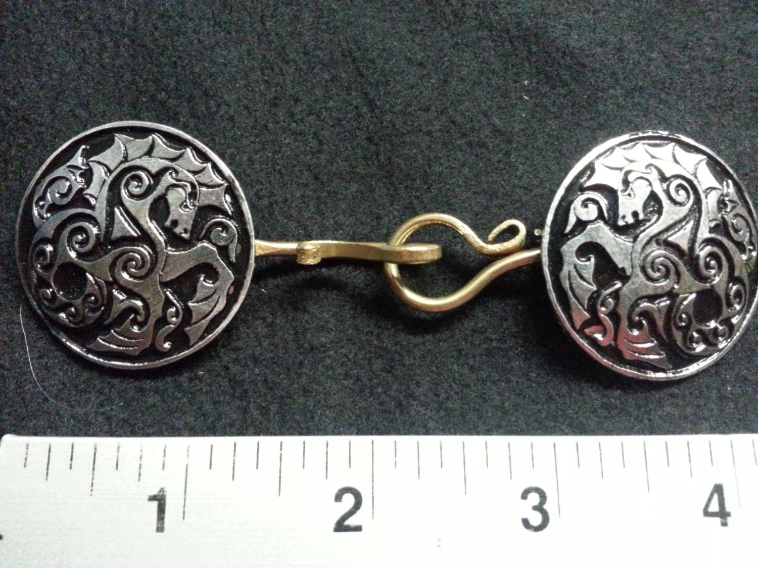Medium Pewter Cloak Clasp With Celtic Sea Horse