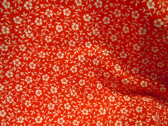 Red Calico Fabric Small White Floral Red and White by ReTHINKinIt