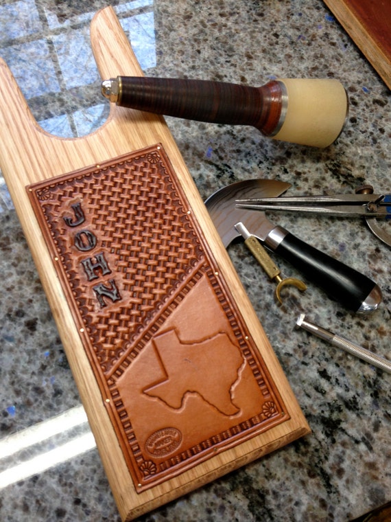 Wooden Boot Jack With Custom Hand Tooled Leather Western Style