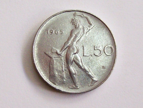 Vintage Italy 1965. lire 50 coin. Repubblica Italiana and