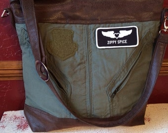 Items similar to Leather Bottom Flight Suit Purse on Etsy