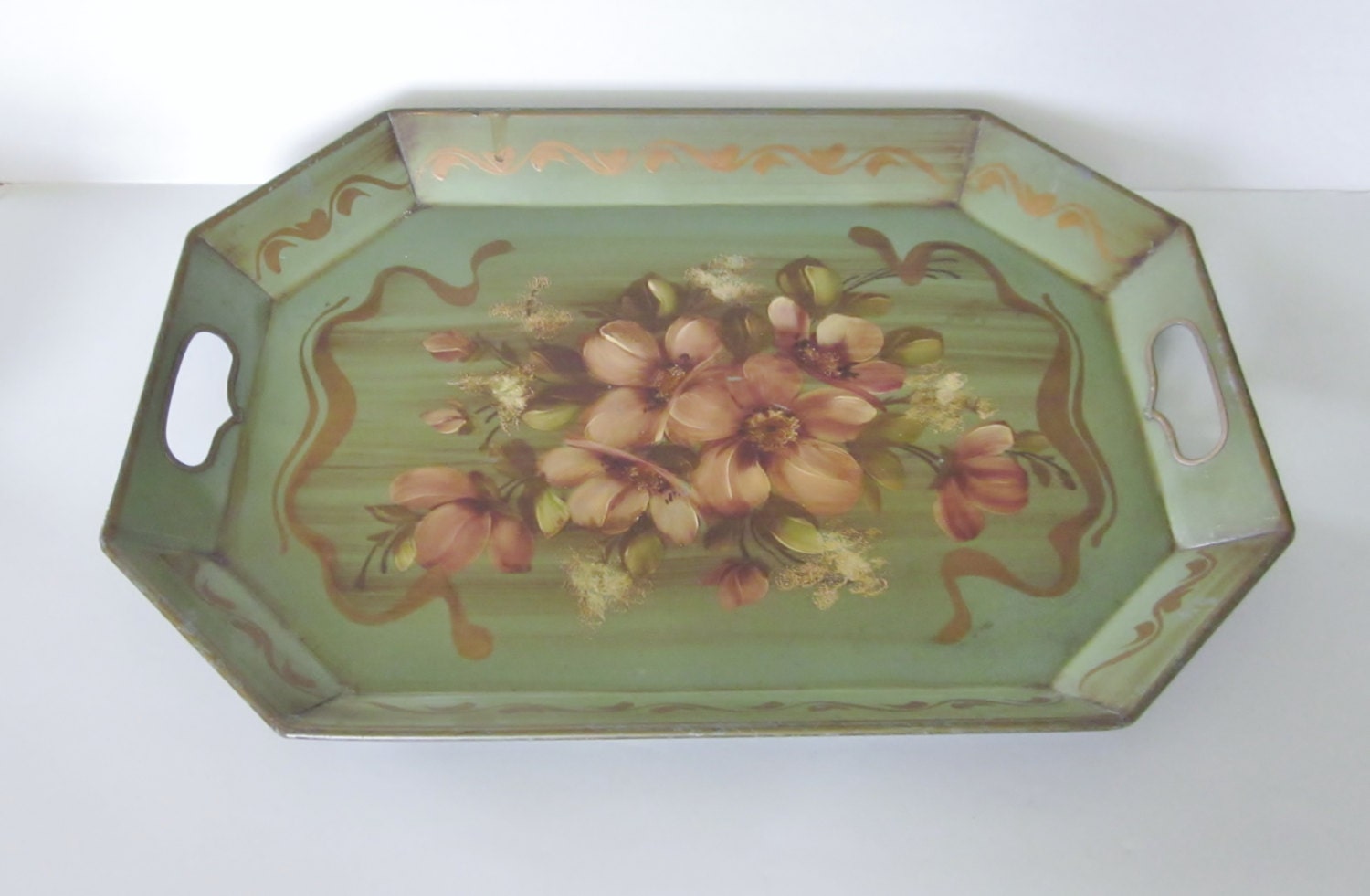 Vintage Tole Tray, Large Hand Painted Floral Tray, Mid Century Home ...
