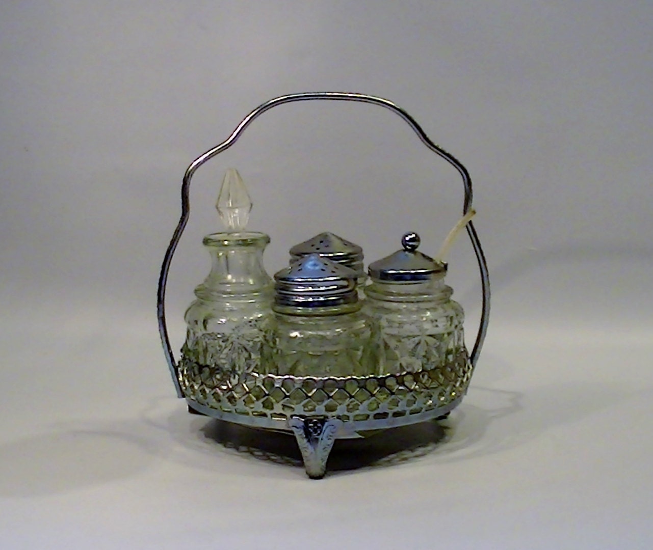 Vintage Cruet Condiment Set – Salt Pepper Vinegar Mustard and Carry All ...
