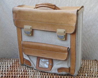 Vintage 1970's Two Tone Ivory Canvas And Beige Leather Hard Case School ...