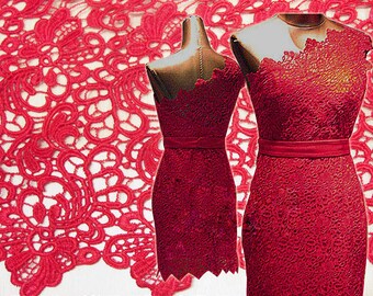Vintage Crochet Lace Fabric, Red Hollowed Fabric, Chic Wedding Gown ...