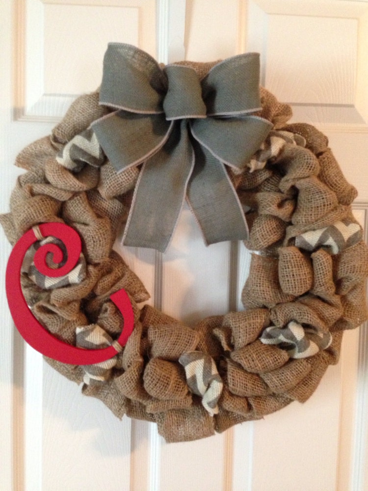 CHEVRON BURLAP WREATH with Initial Summer Wreath by Toleshack