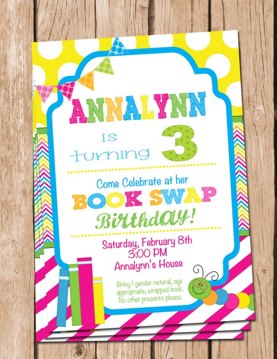 Book Swap Invitation Book Swap Birthday Party Bookworm Party