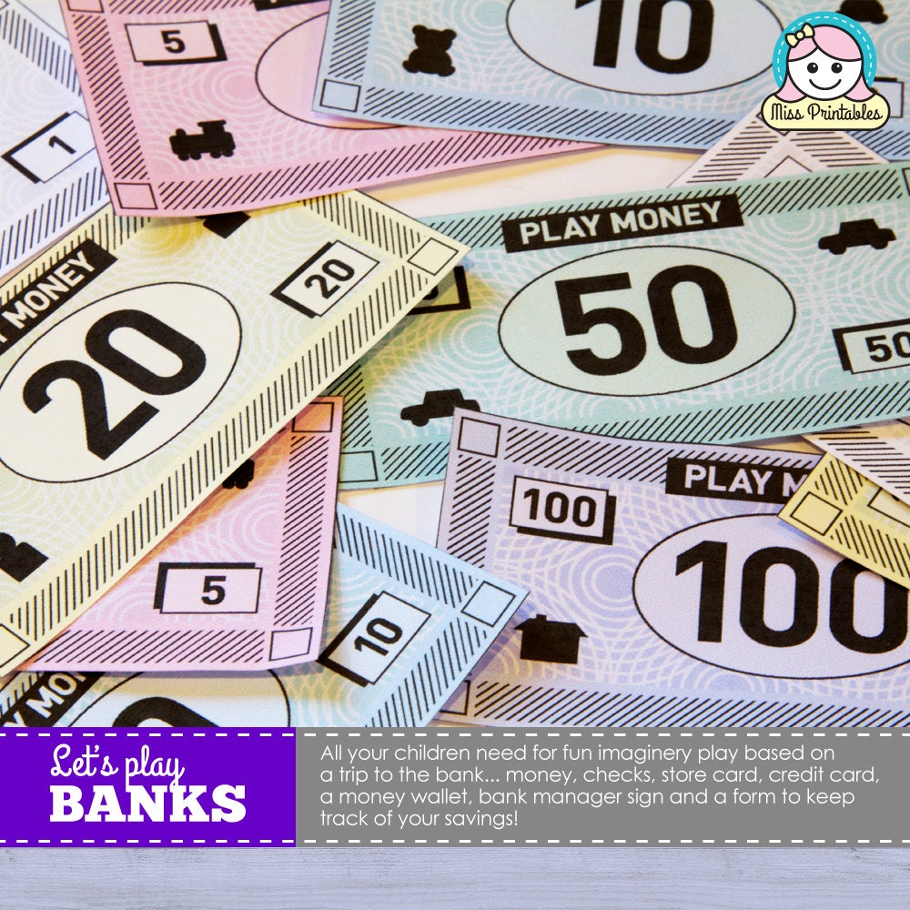 Printable bank set for children's pretend play