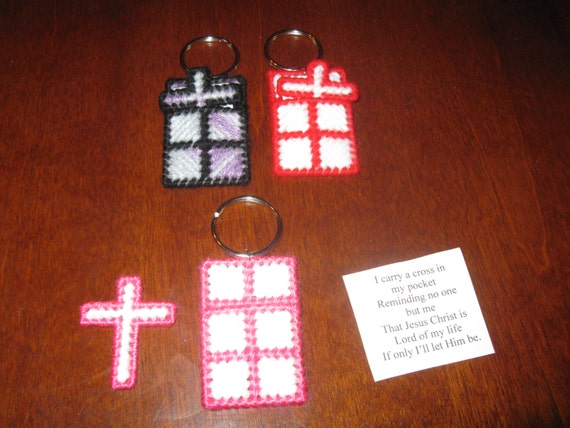 Plastic Canvas Cross In My Pocket Keychain by FunksHomemadeCrafts