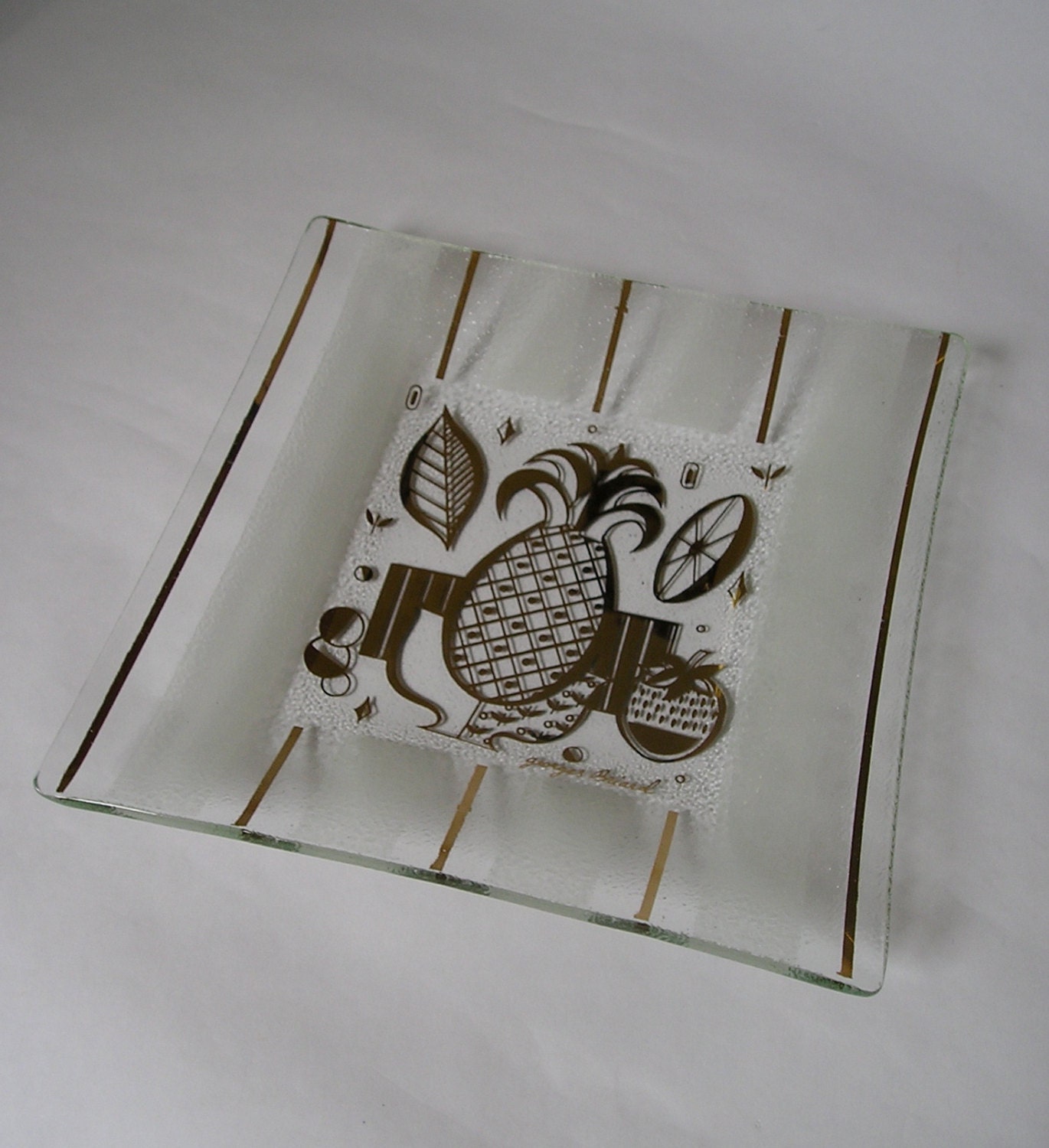 Vintage Mid Century Slumped Glass Tray Georges Briard Pineapple Pattern ...
