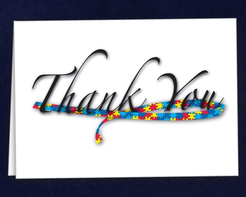 Large Autism Ribbon Thank You Cards Wholesale Pack 12