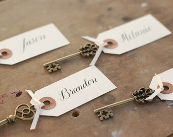Rustic Wedding Skeleton Key Tag Place Card Name Card Calligraphy