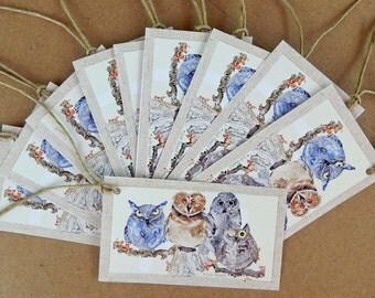 Owl Gift Tags, Screech Owl, Bunny Rabbit, Iris Floral Tags, Ten Gift ...