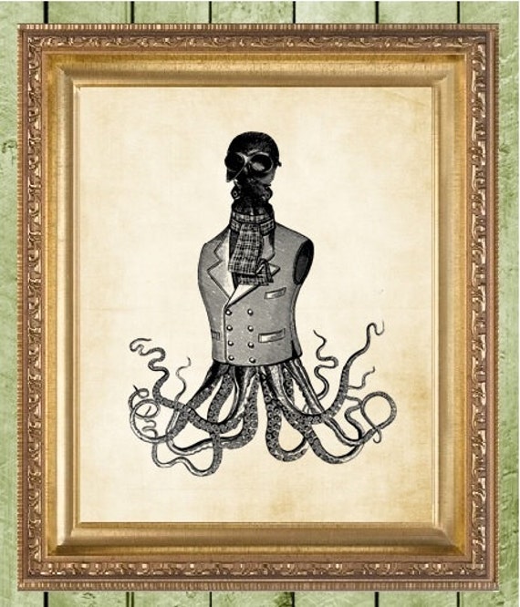 Octopus Steampunk Art Prints Ocotpus Man Steampunk Print