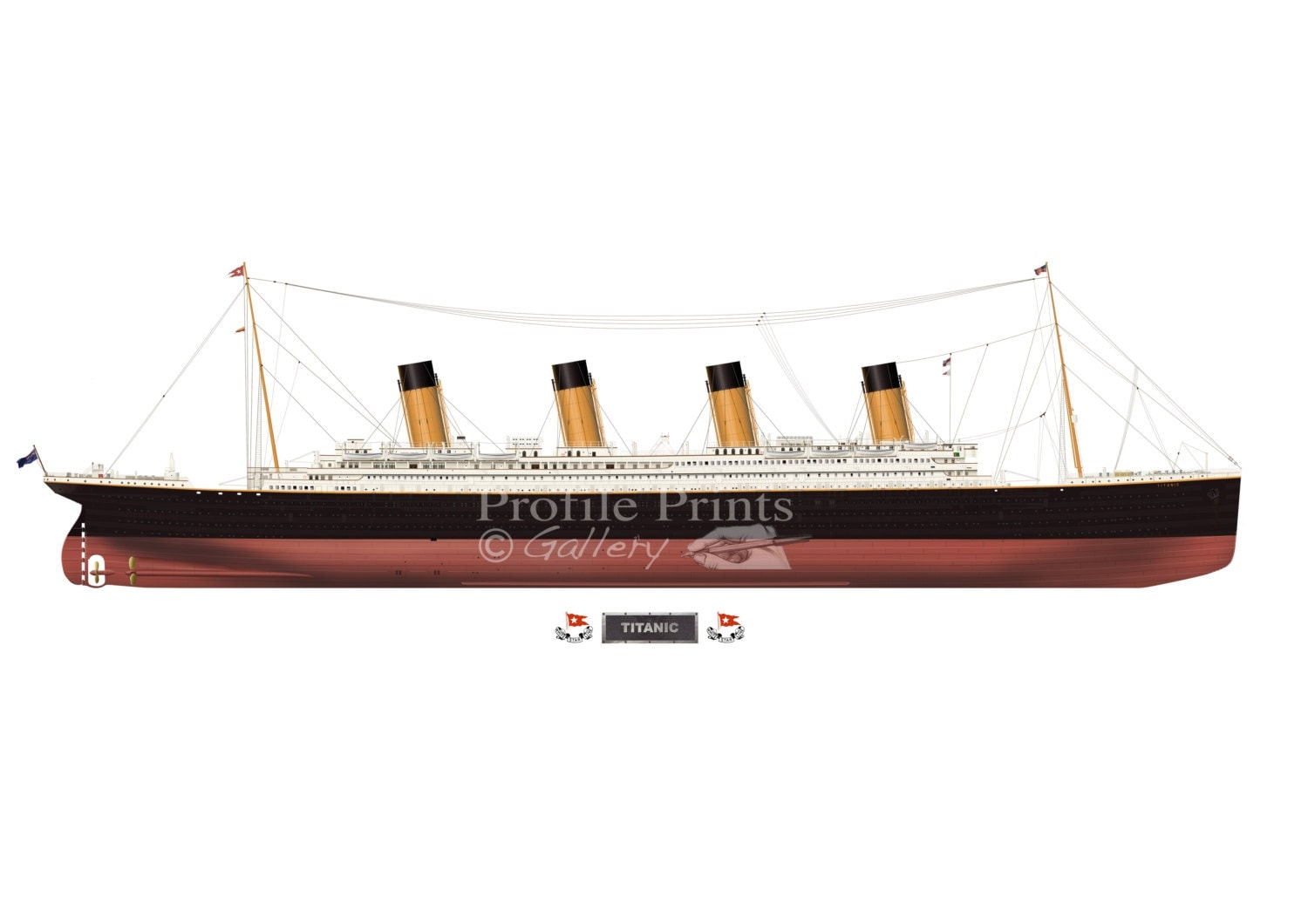 RMS Titanic 1912 Profile Artwork A4 Glossy Print British