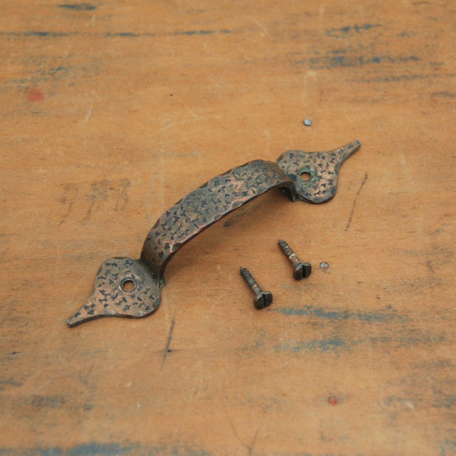 Rustic Aged Copper Hammered Metal Cabinet Handle, Door & Drawer Pull ...