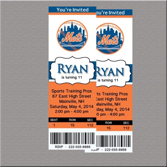 Baseball New York Mets Ticket Invitation Party By SweetExpressive