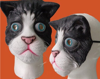 Cat Mask for Halloween Cosplay Party, Black and White Kitty Mask,Cute ...