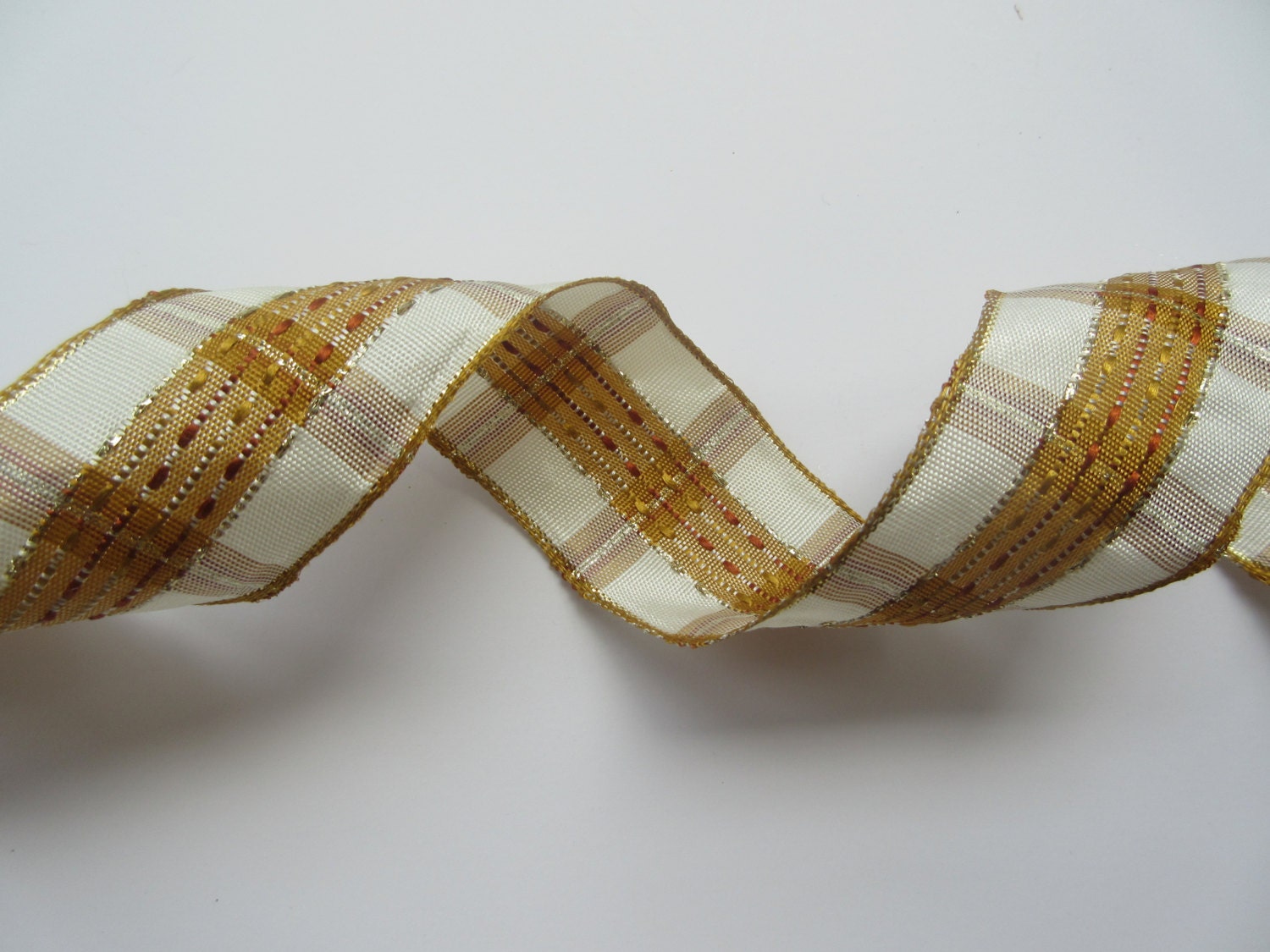 Striped Brown Tan Beige Ribbon Fall Wired Ribbon 1 1/2