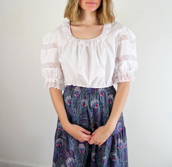 Puff Sleeve Blouse Cropped Peasant Top