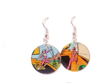 Pink Mighty Morphin Power Ranger- comic book earrings