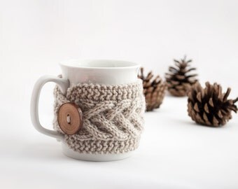 Cup Cozy in Grey Knitted Mug Cozy Coffee Cozy by ValKnittingShop