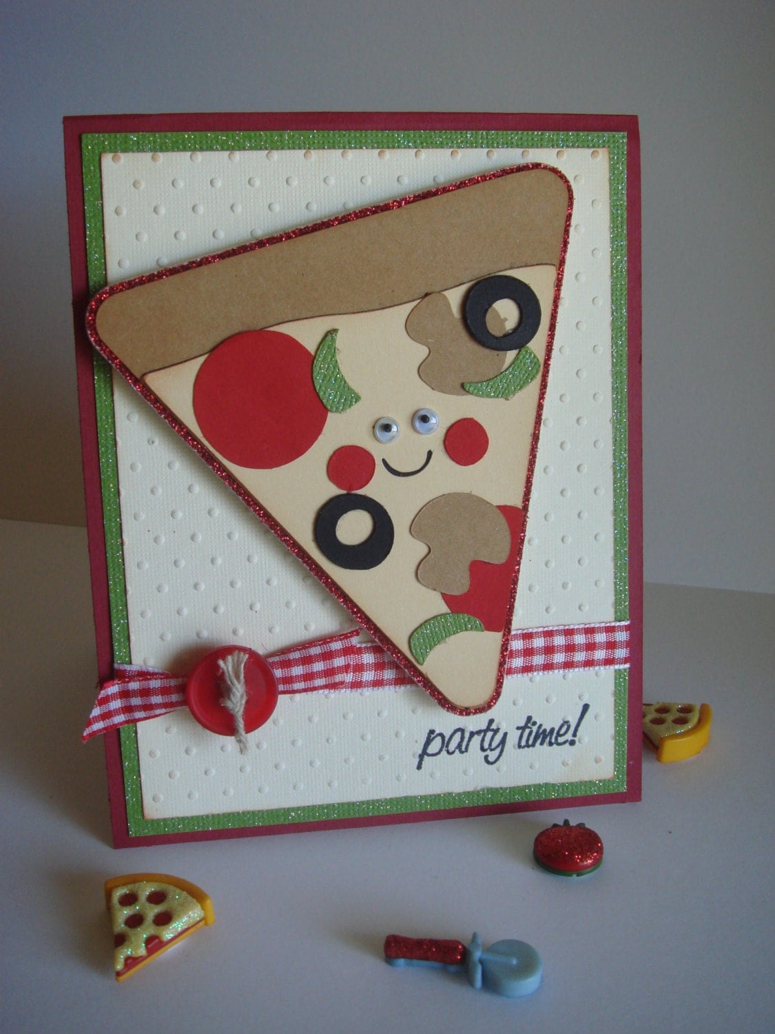 Birthday Card-Pizza Party-Pizza card-Handmade Card