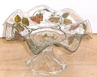 Antique Goofus Glass Strawberry Pedestal Dish - Intaglio Strawberry and ...
