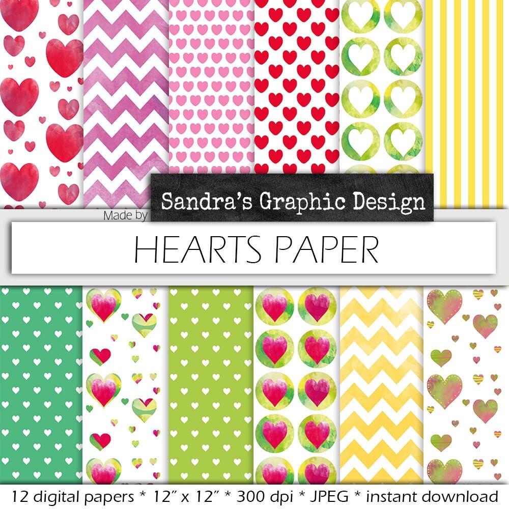 Hearts digital paper: “HEARTS” with hearts backgrounds and other ...