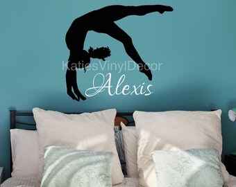 Gymnastics Girl with Name Wall Decal Sticker Personalized Gymnastics ...