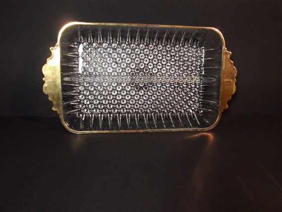 Vintage Glass Divided Relish Tray With Gold Trim Mid Century