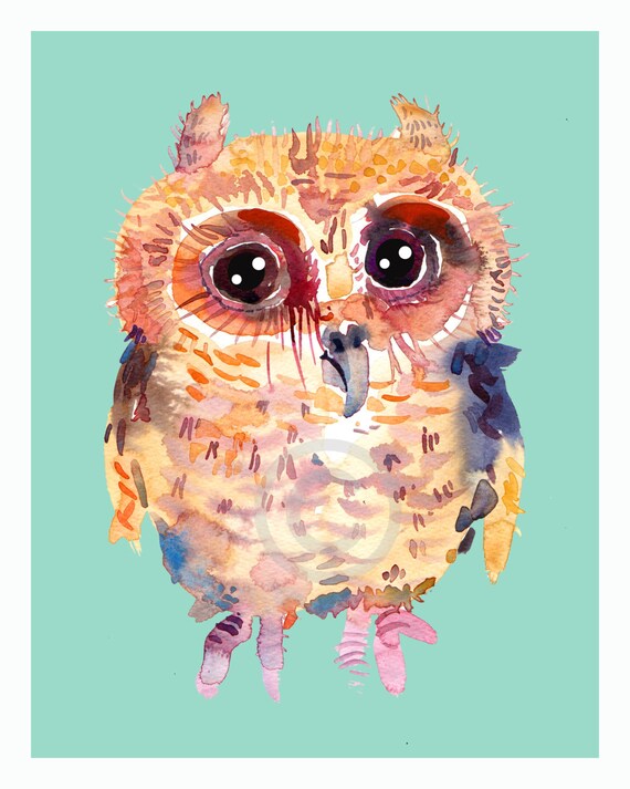 Baby Owl 4 Art Print Size 8x10in Animal Watercolor