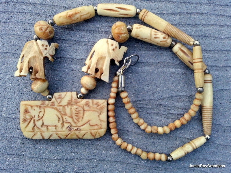 Vintage Hand Carved Bone Necklace, Primitive Ethnic Tribal Necklace ...