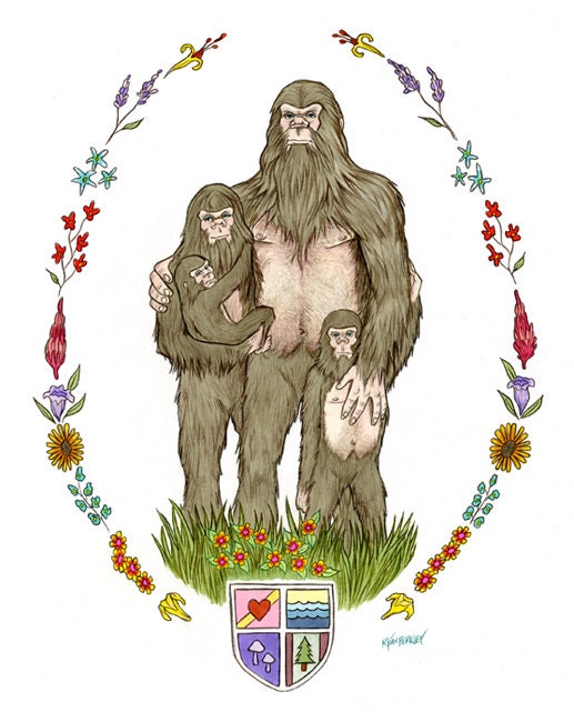 Sasquatch Family of Four art print by Ryan by berkleyillustration