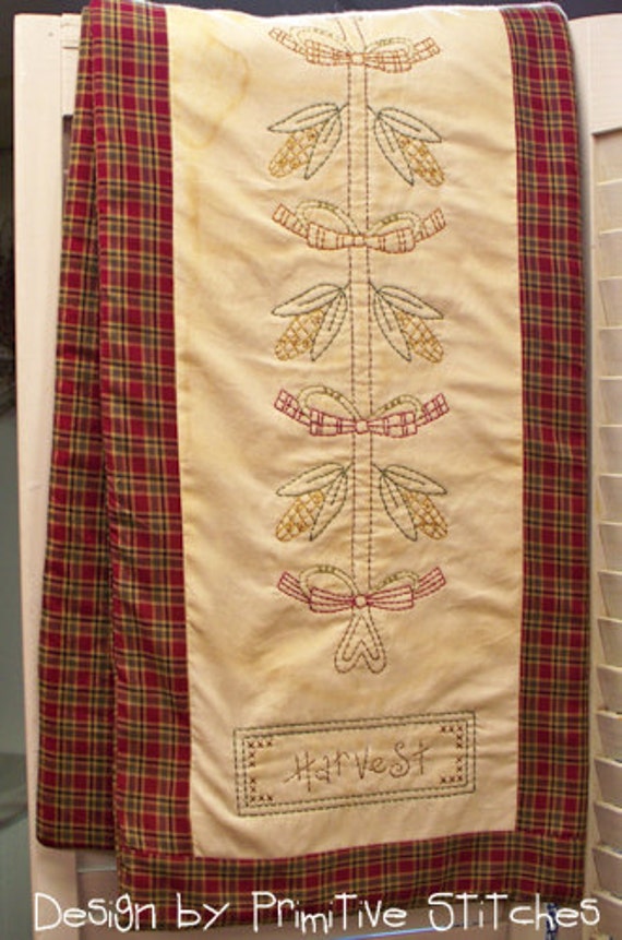 Corn Dryer Table Runner-Primitive Stitchery E-PATTERN by