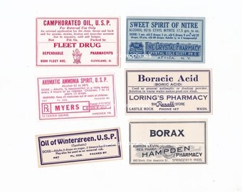6 x Vintage Drug Store Pharmacy Medicine Labels for Altered Arts Mixed ...