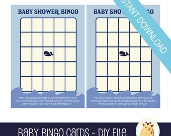 Ahoy Mate Nautical Theme Blue Whale Boy Baby Shower Bingo Game INSTANT ...