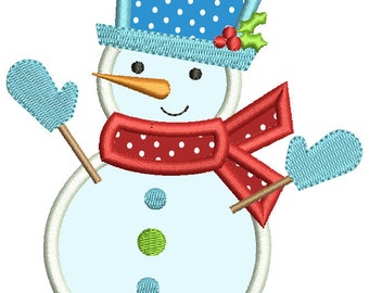 Snowman applique machine embroidery design. Cute snowman embroidery, 4 ...