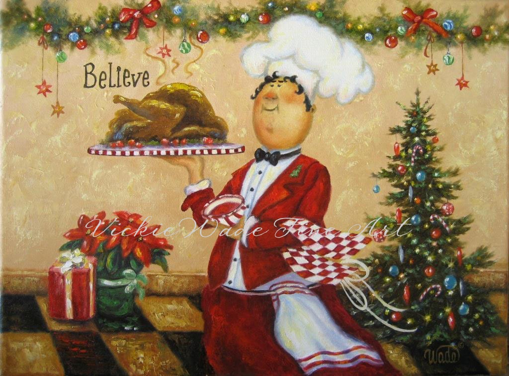 Christmas Chef Art Print fat chefs Christmas chef paintings